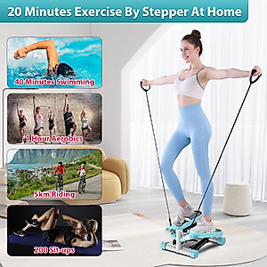 Kweetle Steppers for Exercise, Mini Stair Stepper with Resistance Bands & Mat, Stepper Machine 330lbs Bearing Capacity with LCD Display for Home Office Workout Training, Blue