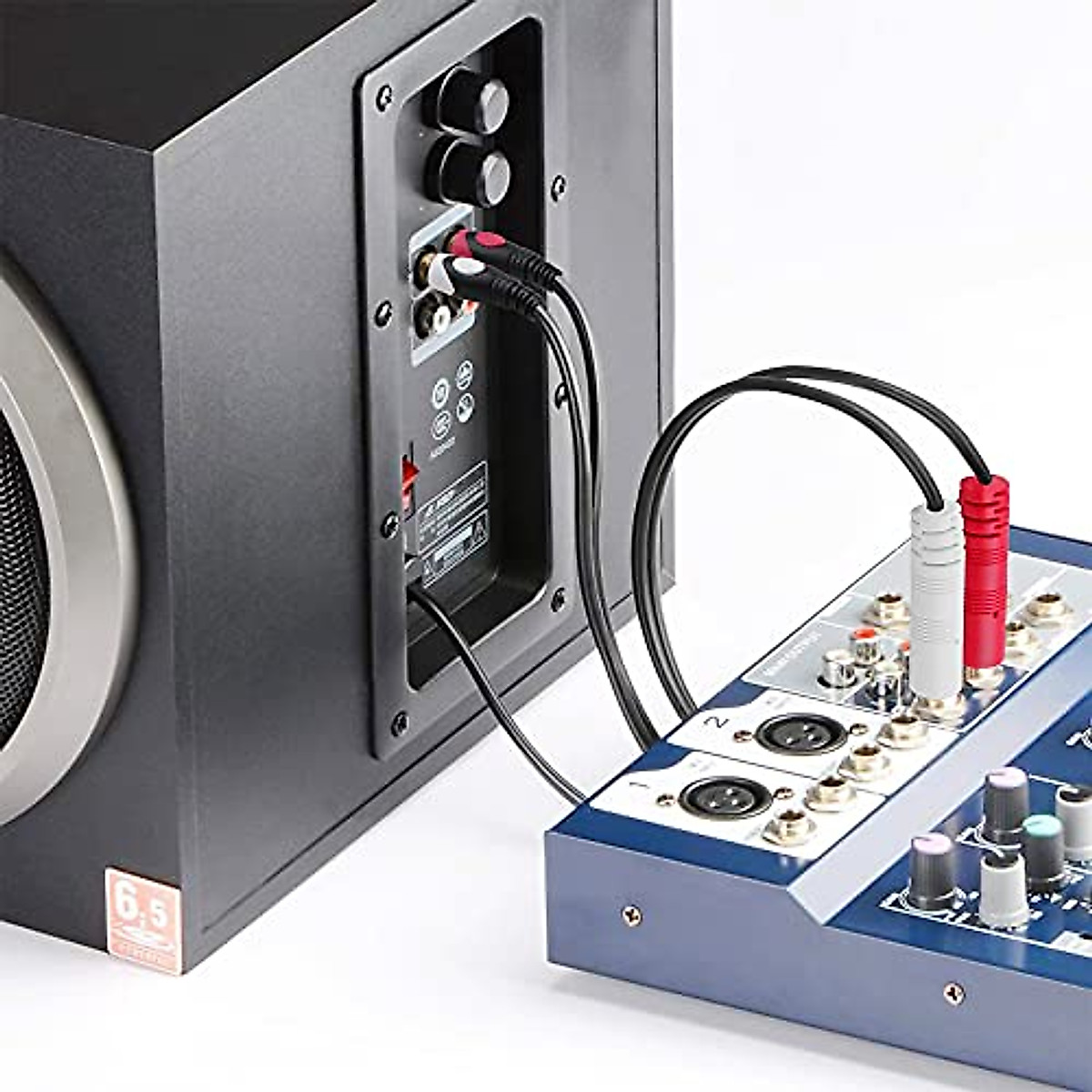 Dual 1/4 inch 2 x 6.35mm TS Mono Male Jack to Dual RCA Male Audio Cable,Tan QY for Phono Microphone Mic Mixer Amplifier,RCA Audio Wire Cords, Interconnect Cable (8M/25Ft)