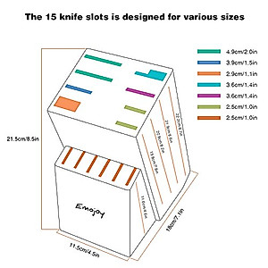Knife Set, 15 Pcs Emojoy Kitchen Knife Set with Block Wooden, Manual Sharpening for Chef Knife Set, Stainless Steel Professional Knife for Kitchen