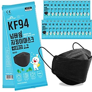 HAPPYDAY A Set of 25 Packages Made in Korea KF94 Micro Dust Protection Black Face Mask for Child(3 to 10 Years Old)