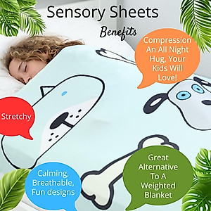 Sensory Blanket for Kids - Comfortable Compression Bedding - Cuddle Light Soft Sheets - Stretchy Lycra Quality Blankets for Boys, Girls & Toddler (Dog Design) (Twin)