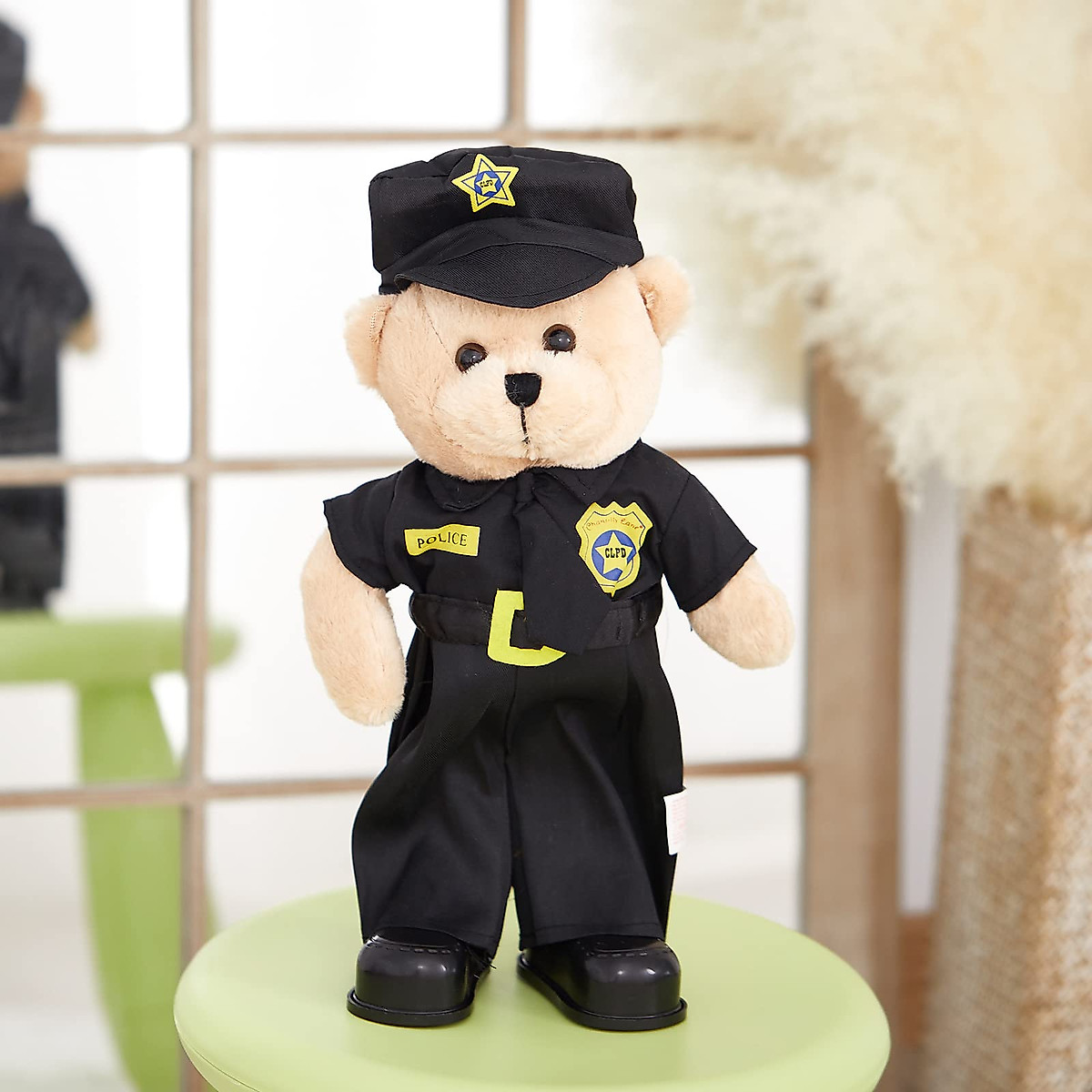 Houwsbaby 14" Electronic Police Teddy Bear Stuffed Animal Dancing Music Singing Waving Interactive Teddy Bear Plush Toy Presents for Kids Boys Girls Birthday