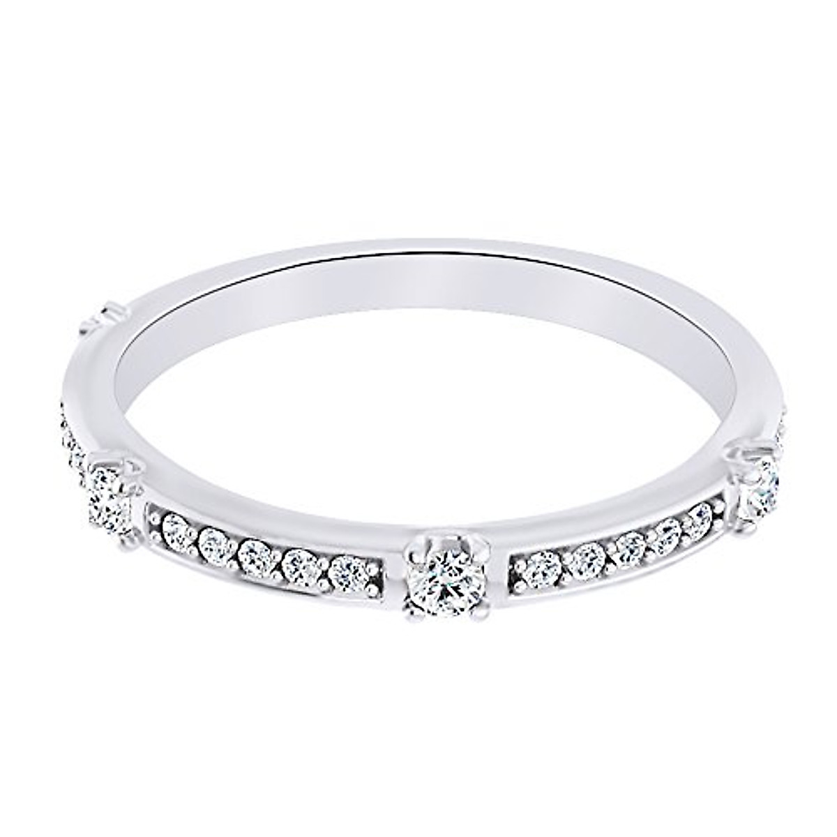 AFFY White Natural Diamond Engagement Wedding Band Ring in 14K Solid White Gold (0.25 Cttw), Ring Size-8