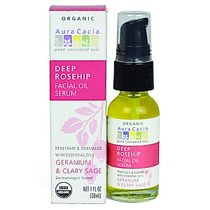 Aura Cacia Organic Deep Rosehip Facial Serum, 1-Ounce, Soothing, Moisture-Preserving Oil, Pure, Free From Synthetic Additives