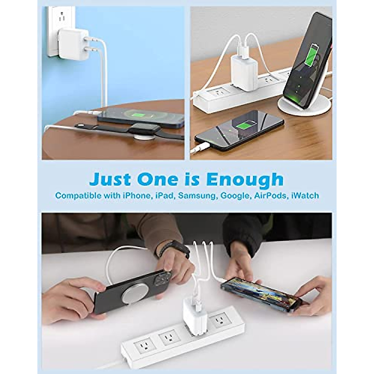 Dual USB C Charger Block + 2 Pack 6.6FT USB C to L Charging Cable for iPhone 14, 14 Pro Max, 13, 13 Pro, 12, 12 Pro, 11, 11 Pro, iPad Pro, iPad Air, Samsung Galaxy, Google Pixel, Magsafe, iWatch, AirP