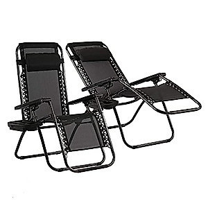 Outdoor Zero Gravity Chair 2 Pack, Folding Lounge Chair Recliners Indoor Outdoor Furniture Adjustable Camping Chair Backyard Chair Deluxe Loveseats w/Pillow and Cup Holder Tray, Black