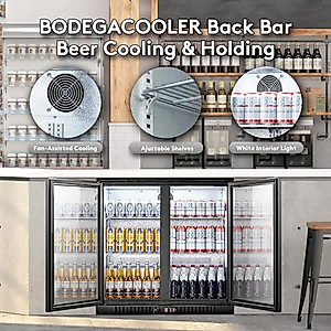 BODEGACOOLER Back Bar Cooler With 2 Glass Doors,Commercial Bar Cooler Under Counter7.4Cu.Ft,Back Bar Fridge, Beverage Bar Refrigerator with LED Lighting for Display Beverage,for Beer,Soda Drinks,Wine