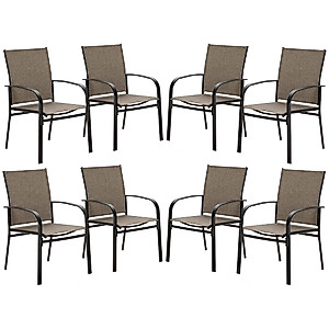 SUNSHINE VALLEY 8 Piece Patio Chairs, Outdoor Dining Chairs for 8,Garden Backyard Lawn Yard Furniture, Brown Stable Patio Dining Chairs Steel Frame with Textilene Fabric Chairs.
