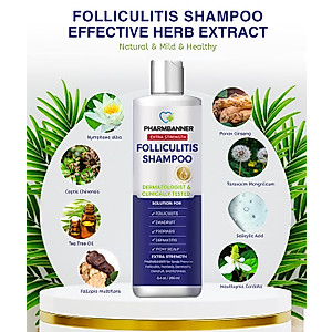 PHARMBANNER Anti-Fungal Shampoo for Folliculitis, Seborrheic Dermatitis, Scalp Psoriasis - Relieves Itchy & Dry Scalp