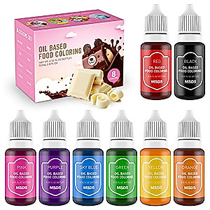 Upgraded Oil Based Food Dye Coloring for Chocolate Candy Cake - DaCool Edible Food Coloring for Cake Decorating Baking Cake Color for Cookie Icing Frosting Fondant Meringues - .35 Fl.Oz Bottles
