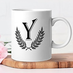 ENEDNATE Funny White Ceramic Coffee Mug 11oz Letter Initial Monogram Alphabet Y Coffee Cup Humorous Tea Milk Juice Mug Novelty Gifts for Colleagues Girl Boy Dad Mom