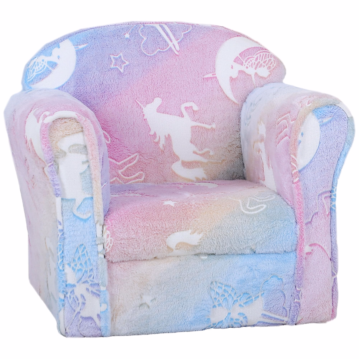 Qaba Kids Sofa Chair, Toddler Sofa with Glow in The Dark Fairy Design & Wooden Frame, Upholstered Baby Sofa for 18-36 Months for Bedroom, Livingroom, Playroom, Kid Room, Multicolor