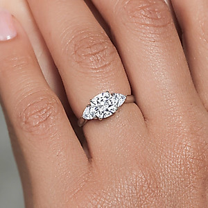 Gem Stone King 10K White Gold White Moissanite Engagement Ring | 2.16 Cttw | 7MM Cushion and 4MM Trillion | 3 Stone Wedding Engagement Anniversary Promise Ring For Women (Size 6)