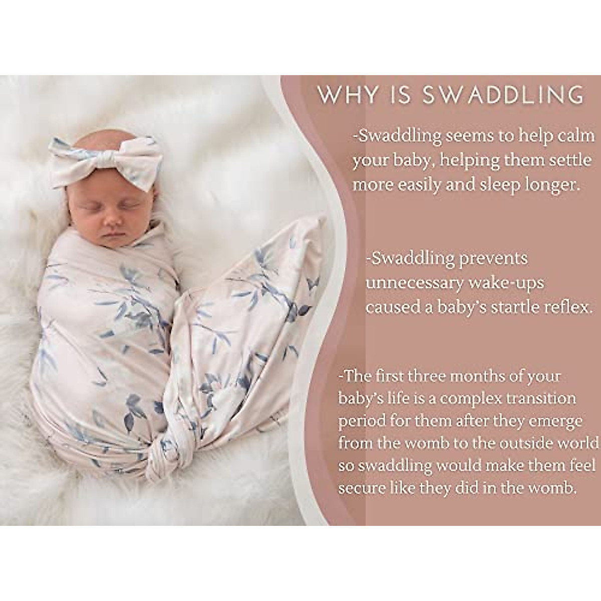 Giggle Angel Newborn Receiving Blanket Baby Girl Swaddle Blanket Photography Blanket Set with Headband or Hat (Light Pink Floral)