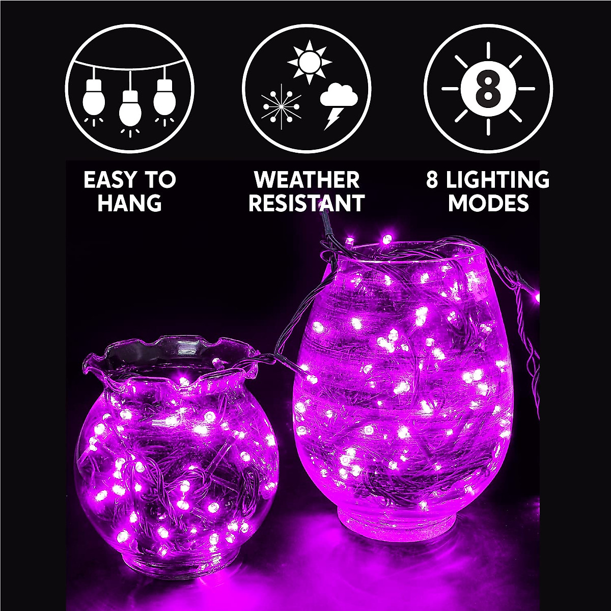 Joiedomi 200 LED Purple Halloween String Lights with 8 Modes 65.2FT Green Wire for Indoor Outdoor Holiday Décor Halloween Event Decoration, Tree, Eaves, Haunted House Theme Party