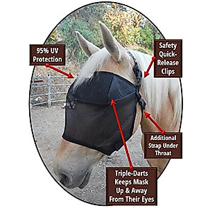 EquiVizor 95% UV Eye Protection (Full) Standard Horse Fly Mask - Help with Uveitis, Corneal Ulcer, Cataract, Light Sensitivity, Cancer. Designed to Stay On Your Horse, Off The Ground!