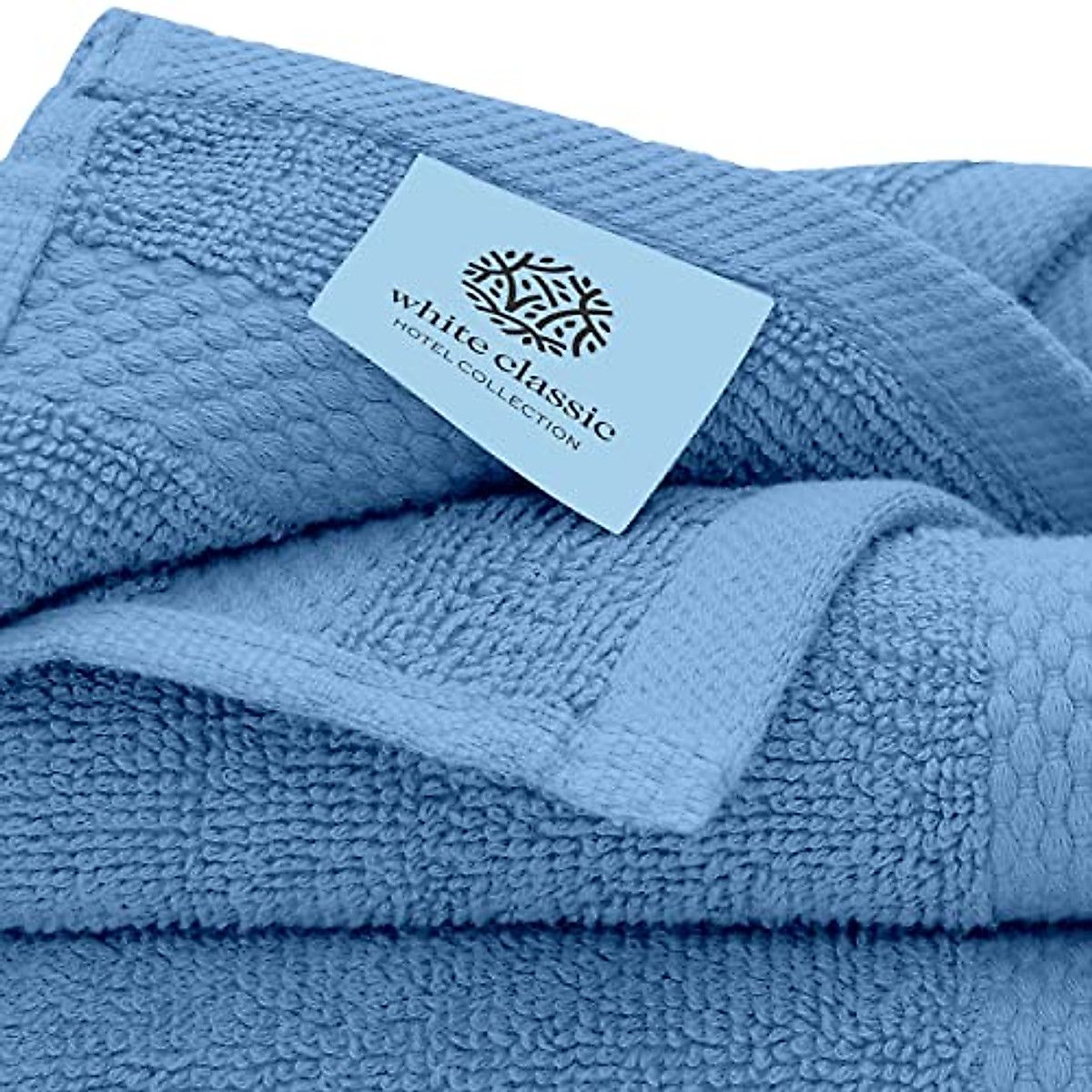 White Classic Luxury Hand Towels | 6 Pack Luxury Cotton Washcloths | 12 Pack Bundle (Light Blue)