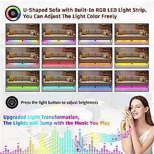 FOMNEY Sectional Couche for Living Room, Modular U Shaped Sofa Couchs with RGB Lights and Charging Ports, 6 Seat Convertible Sectional Sofa with Storage Ottoman (Beige)