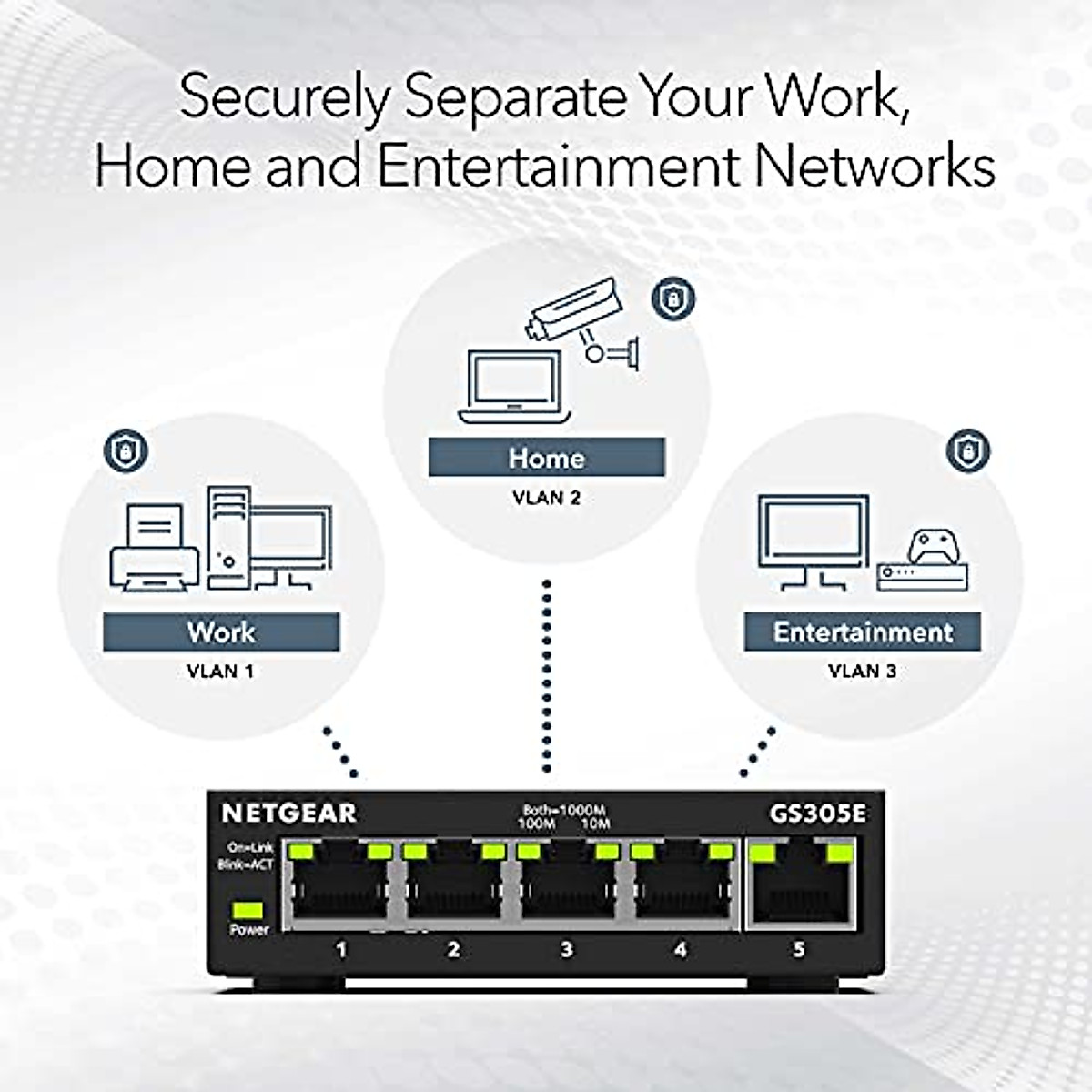 NETGEAR 5-Port Gigabit Ethernet Plus Switch (GS305E) - Desktop or Wall Mount, Home Network Hub, Office Ethernet Splitter, Silent Operation