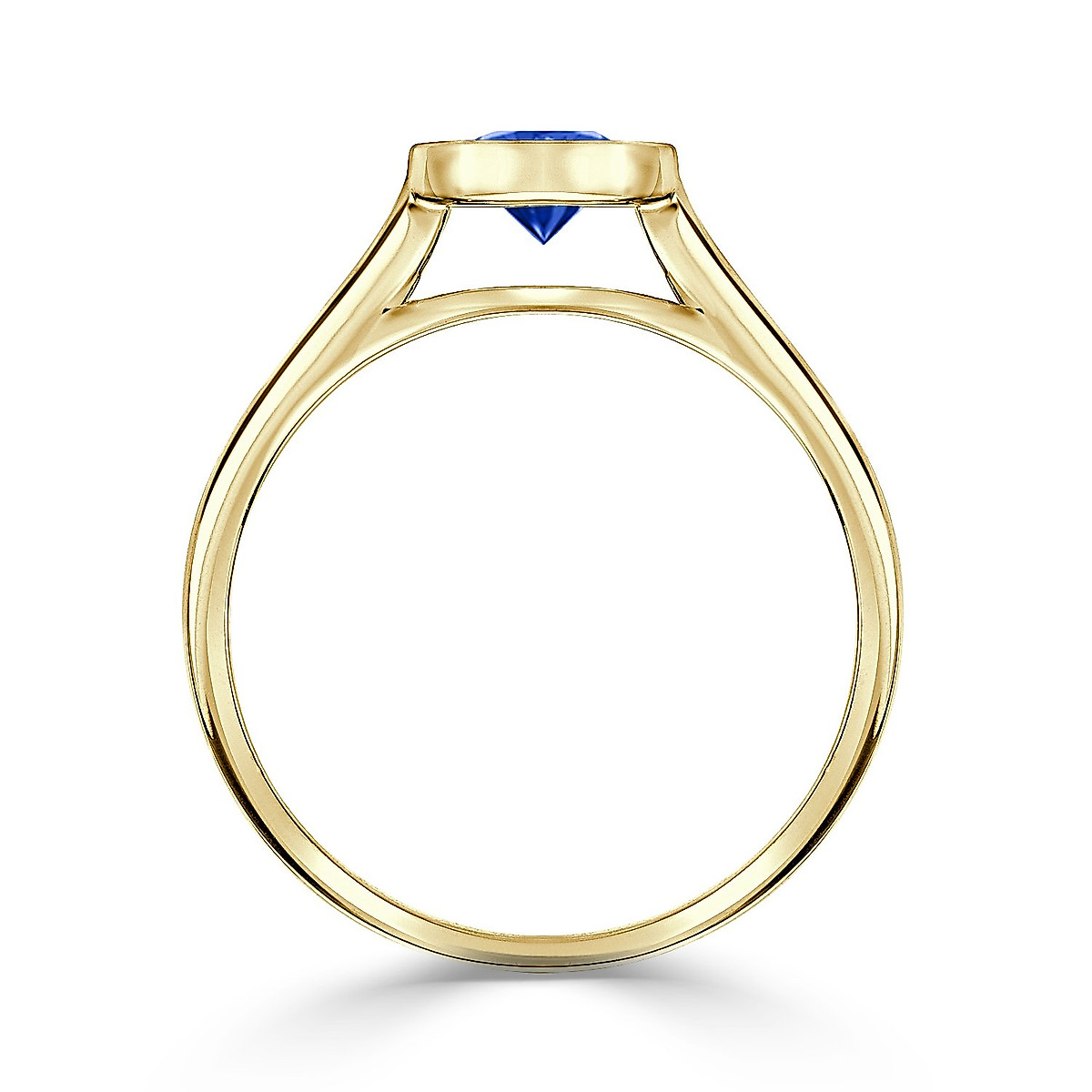 Diamond Wish 18K Yellow Gold Round-Cut Blue Sapphire Gemstone Solitaire Engagement Ring Bezel (1 cttw) Size 7