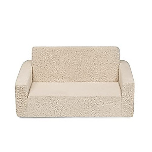 Delta Children Cozee Flip-Out Sherpa 2-in-1 Convertible Sofa to Lounger for Kids, Cream