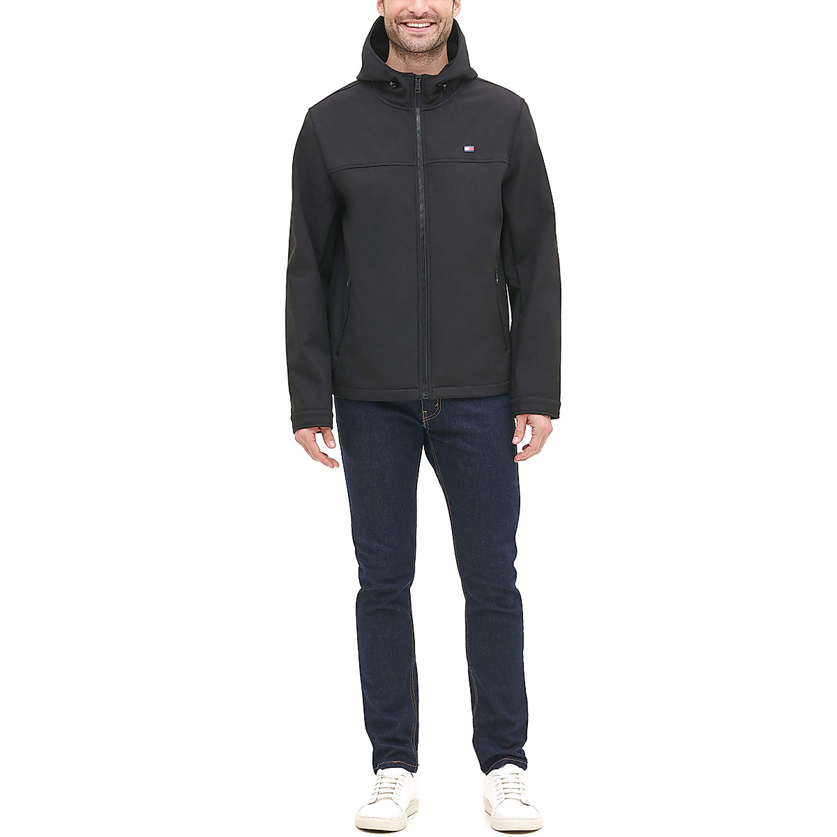 Tommy Hilfiger Men's Lightweight Performance Softshell Hoody Jacket, Black, Medium