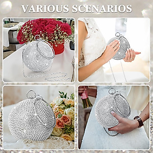 Disco Ball Round Purse for Women 4.72 Inch Silver Circle Crystal Clutch Rhinestone Evening Tassel Long Chain Handbag Wedding Engagement Party Decoration Disco Evening Party Gift Supplies