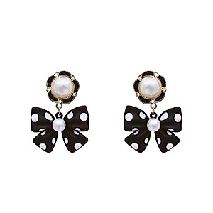 ONLYJUMP S925 Silver Needle Delicate Dainty Simple Tiny Bow Tie Ribbon Stud Earrings Handmade Sweet Bowknot Earrings for Women (Black Red) (Black Flower Bow)