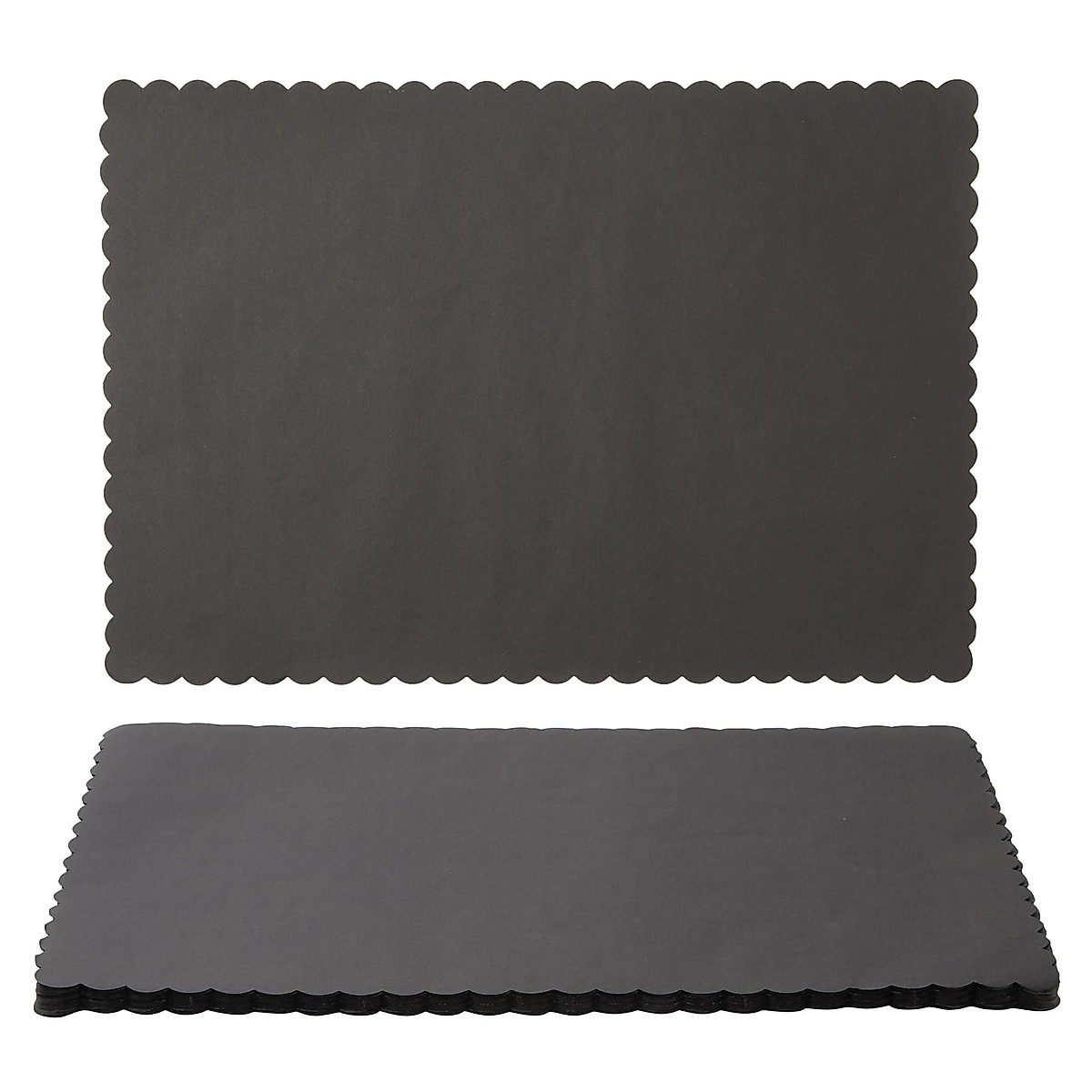 100-Pack Paper Placemats - Black Bulk Disposable Placemats, Colored Tabletop Mats with Wavy Scalloped Edge, Birthday Party Supplies, Graduation, Black Party Decoration, 14 x 10 Inches