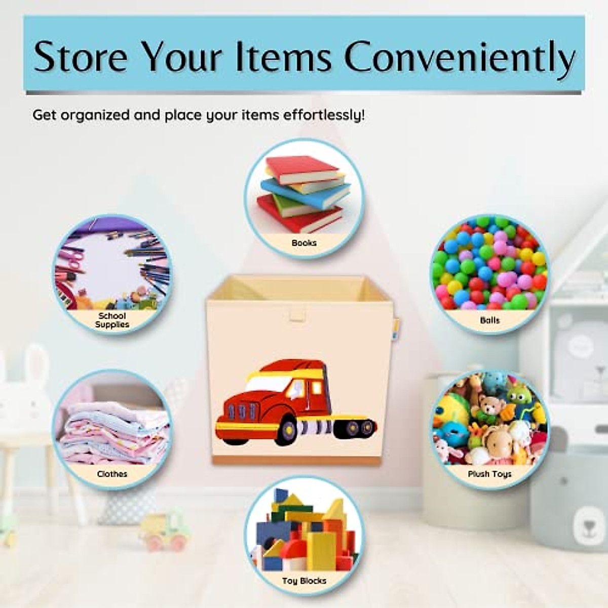 Product 4 Kids - Washable Toy Box Storage Cube, Canvas Toy Chest Organizer Foldable Kids Toy Storage Organizers for Child's Bedroom or Playroom -13x13x13 Inch