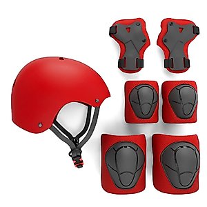 Kids Skateboard Bike Helmet Pads Set Protective Gear from Rude Boyz - Knee Pads Elbow Pads Wrist Pads Set for Youth Boys Girls