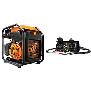 WEN GN400i RV-Ready 4000-Watt Open Frame Inverter Generator, CARB Compliant, Black/orange & GNA50i 50-Amp 6000-Watt Parallel Connection Kit for Inverter Generators, Black