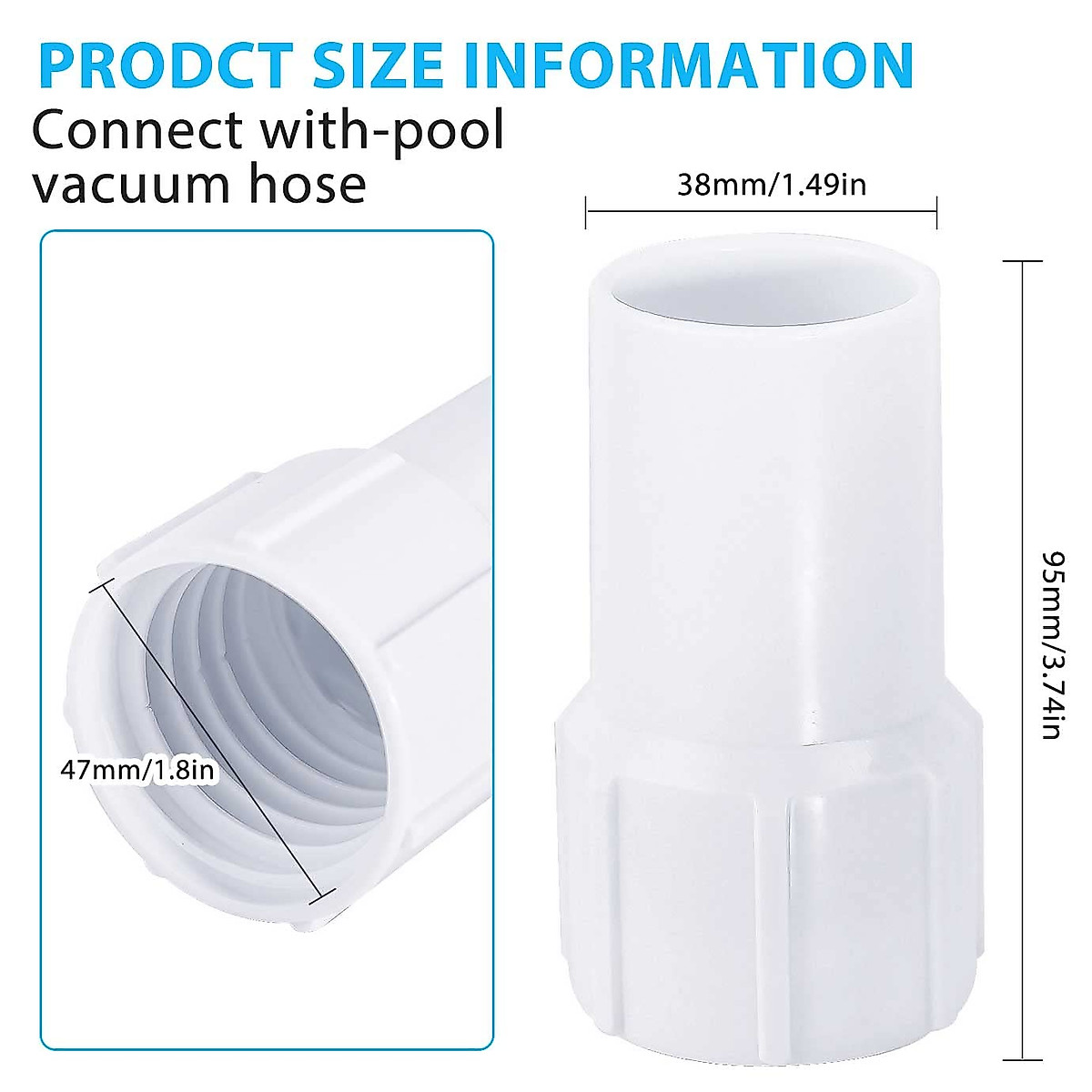 WXJ13 4PCS 1-1/2 Inch Pool Hose Cuff Swimming Pool Cleaning Hose Fittings Threaded Hose Cuff Pool Cuff Replacement Parts for Spiral Wrap Swimming Pool Vacuum Hose