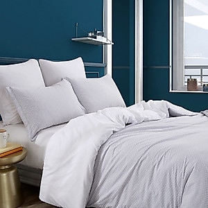 PHF 100% Cotton Tufted Duvet Cover Set Queen Size, 3pcs Boho Textured Jacquard Comforter Cover Set, Decorative Duvet Cover with Pillow Shams Bedding Collection, 90"x 92", Light Grey