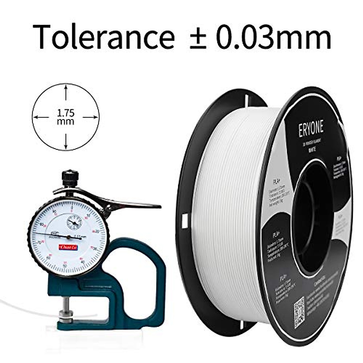 ERYONE PLA Plus Filament 1.75mm PLA+ 3D Printer Filament +/-0.03mm, 1kg (2.2lbs)/ Spool, White