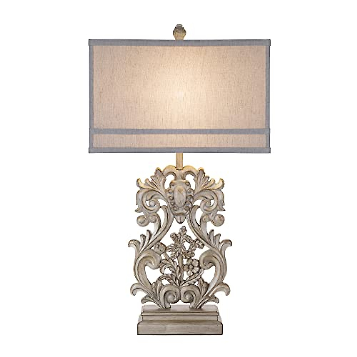 Catalina Lighting 3-Way 29.25-inch Weathered Wood Inspired Table Lamp with Oatmeal Linen Rectangle Shade with Decorative Trim and White Silken Liner