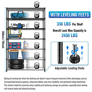 Black NSF 7 Tier Metal Shelf Wire Shelving Unit, 2450lbs Heavy Duty Adjustable Storage Rack with Wheels & Shelf Liners for Closet Kitchen Garage Basement Commercial Shelving - 82" H x 48" L x 18" D