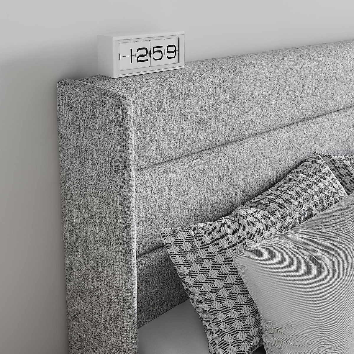 SHA CERLIN King Size Lift Up Storage Bed/Modern Wingback Headboard/Upholstered Platform Bed Frame/Hydraulic Storage/No Box Spring Needed/Wood Slats Support/Light Grey