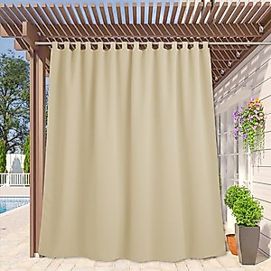 RYB HOME Wide Outdoor Curtains - Heat & Light Block Out Stain Proof Patio Curtain Outdoor Outside Deor Privacy for Pavilion Porch Backyard, 100 inch Wide x 84 inch Long, Cream Beige