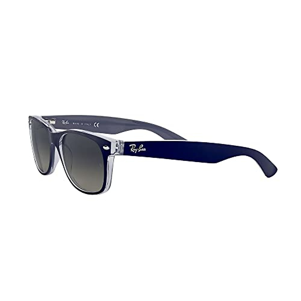 Ray-Ban RB2132 New Wayfarer Square Sunglasses, Matte Blue On Transparent/Light Grey Gradient Dark Grey, 52 mm