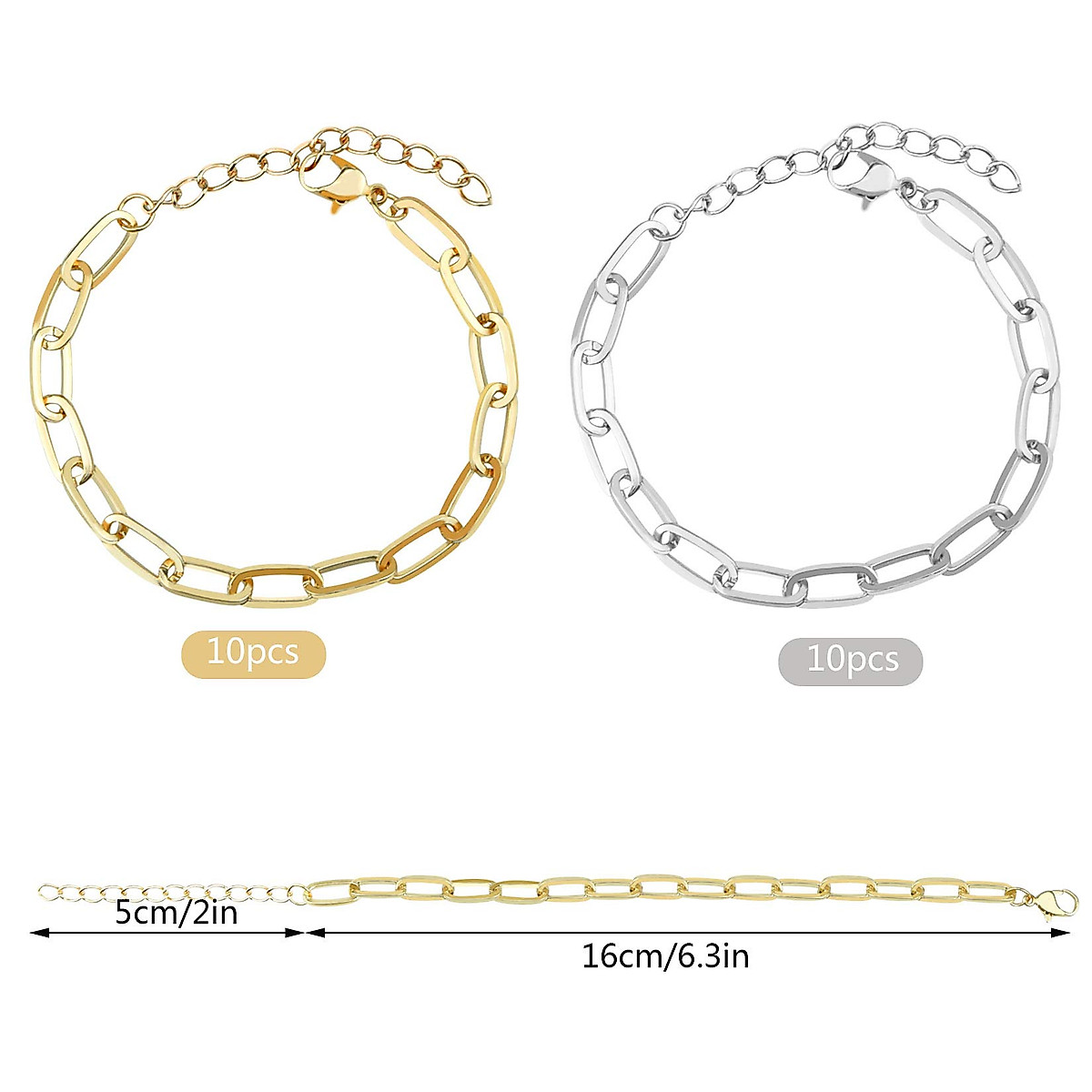 tiggell 20pcs Chain Bracelets Kit Alloy Link with Lobster Clasps for Christmas DIY Women Jewelry Findings Bracelet Making (Gold & Silver)