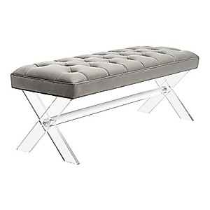 Safavieh Couture Home Tourmaline 48-inch Glam Dark Grey Velvet Tufted Acrylic Bench