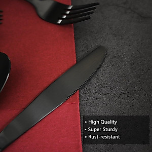 IFERRENS 40-Piece Matte Black Silverware Set for 8, 18/0 Brushed Finish Stainless Steel Cutlery Set, Dishwasher Safe Modern Flatware Set for Daily Home Wedding Restaurant Party Event Serving For 8