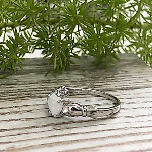 Kriskate & Co. Irish Claddagh Ring .925 Sterling Silver with Simulated Lab Opal Heart Promise Ring Size 11