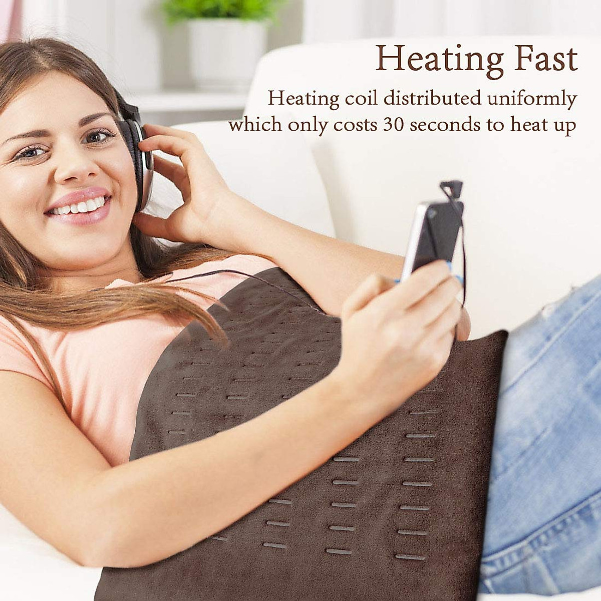 Electric Heating Pad for Back/Neck/Shoulders/Abdomen/Legs Pain Relief, Large Heating Pad with Moist & Dry Heat Therapy Options, 3 Temperature Settings, Machine Washable and Auto Shut Off- L180