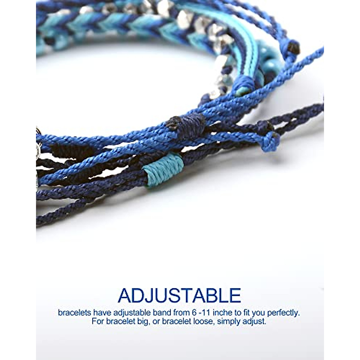 Mezcla Vida Bohemian Starfish Charm Silver Zinc Beaded Waterproof Rope Surfing Bracelets Sets For Women Teen Girls, Beach Handmade String Jewelry (BLUE, Zinc Alloy)