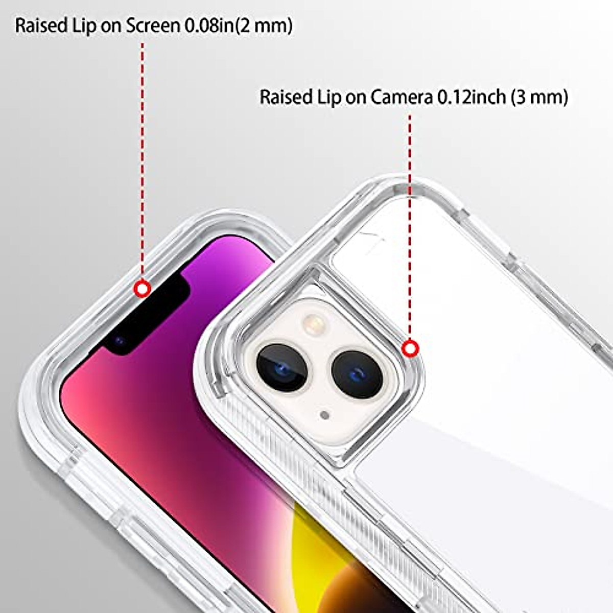 WOLLONY for iPhone 14 Plus Clear Case 3 in 1 Hybrid Heavy Duty Protection Shockproof Hard Bumper Anti-Drop Full Body Protective CoverTransparent Rubber Anti-Scratch Case for iPhone 14 Plus 6.7 inch