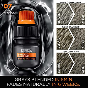 L’Oreal Paris Men Expert One Twist Mess Free Permanent Hair Color, Mens Hair Dye to Cover Grays, Easy No Mix Ammonia Free Application, Dark Blonde 07, 1 Application Kit
