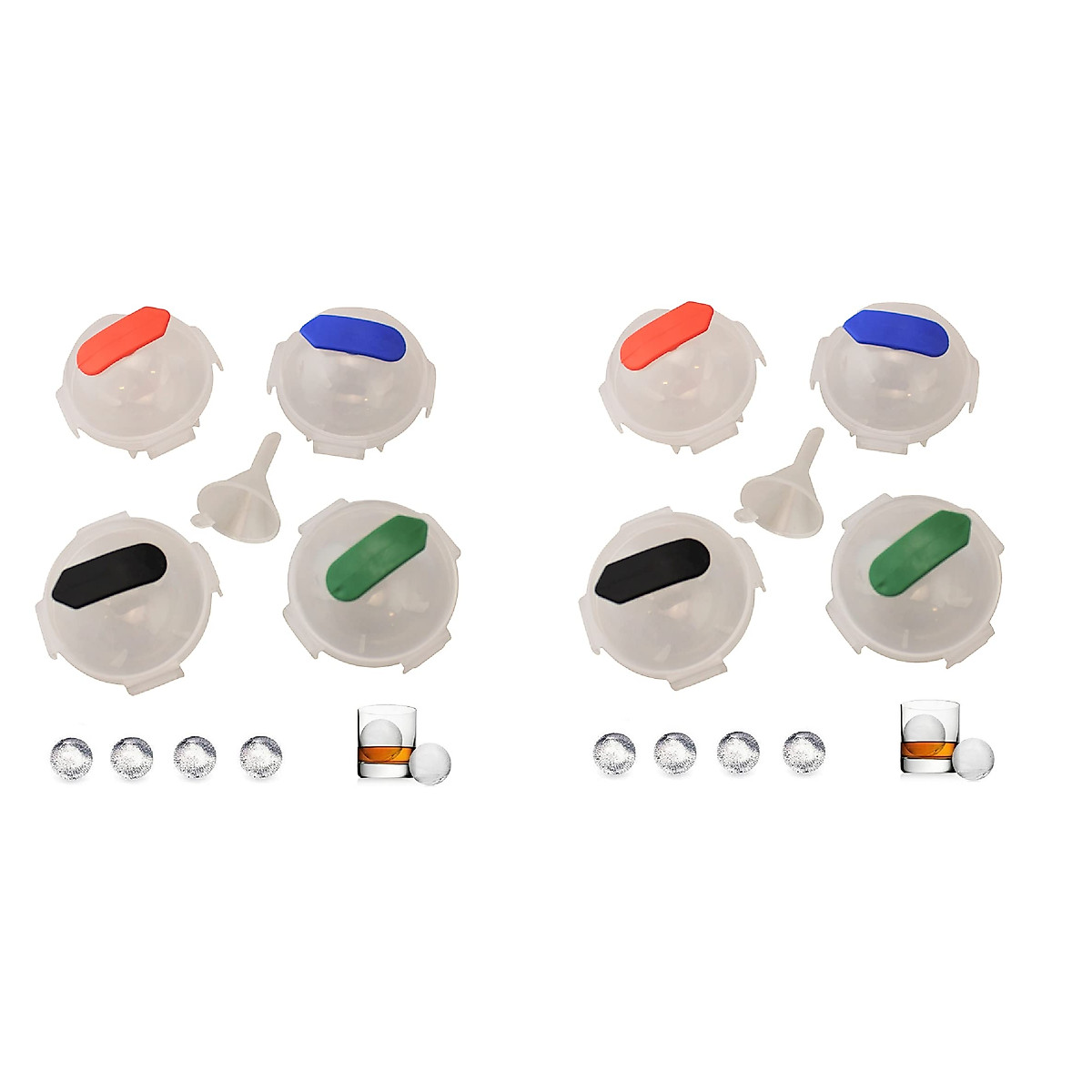 4 Pack 2" Large Round Ice Cube Ball Maker Molds Bar Whiskey Stones Party Includes Mini Funnel Funnel (1)