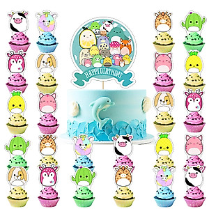 25pcs 𝓢𝓺𝓾𝓲𝓼𝓱𝓶𝓪𝓵𝓵𝓸𝔀𝓼 Birthday Party Supplies, 𝓢𝓺𝓾𝓲𝓼𝓱𝓶𝓪𝓵𝓵𝓸𝔀𝓼 Birthday Party Decorations include Cake toppers and Cupcake Toppers Sets